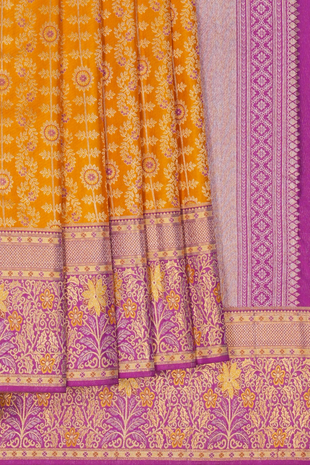 Kanchipattu Brocade Orange Saree – Kalanjali