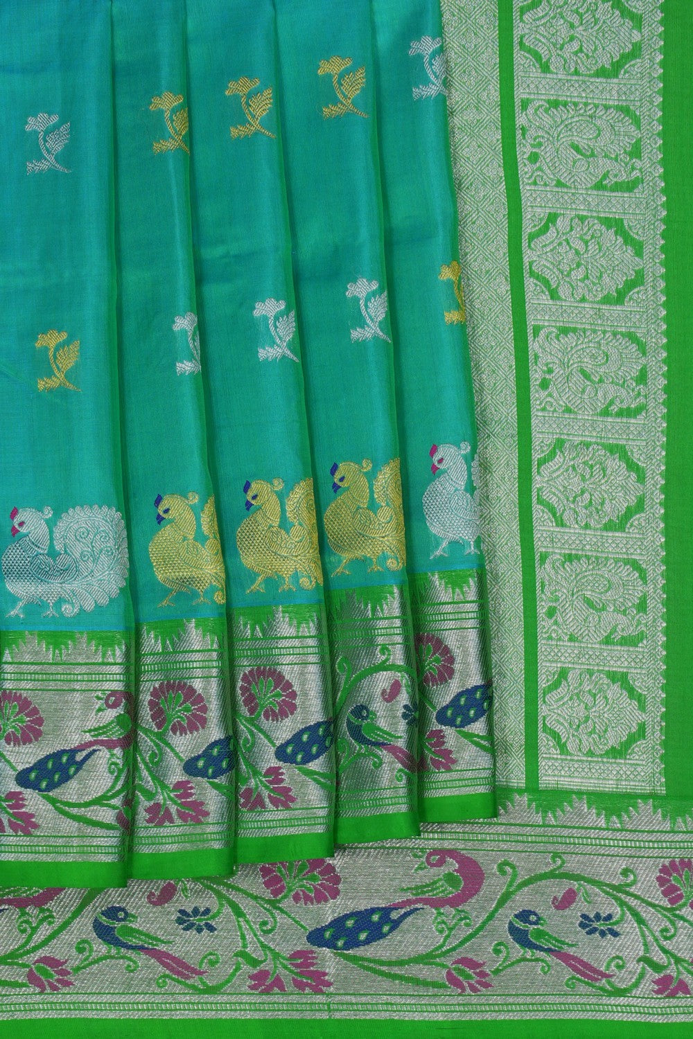 Venkatagiri Silk Basli Green Saree – Kalanjali