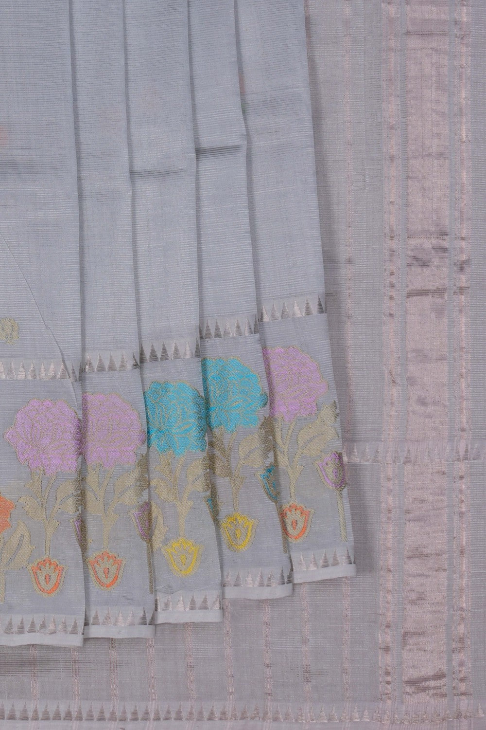 Mangalgiri Silk Grey Saree – Kalanjali