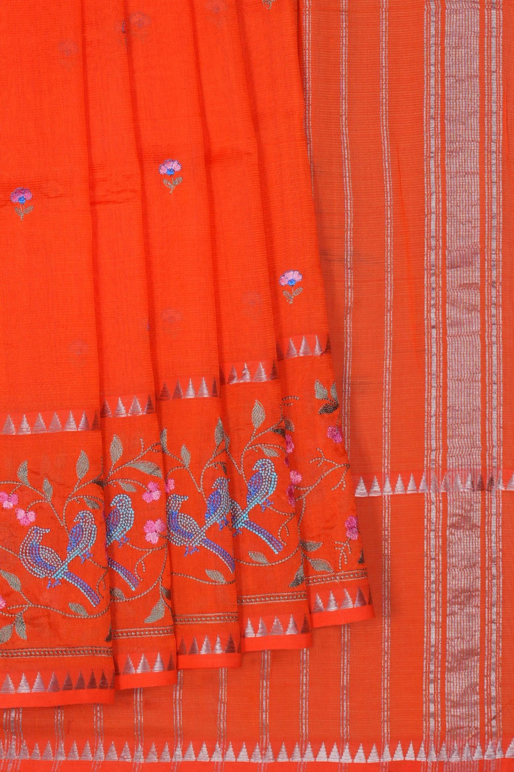 Mangalgiri Silk Orange Saree – Kalanjali