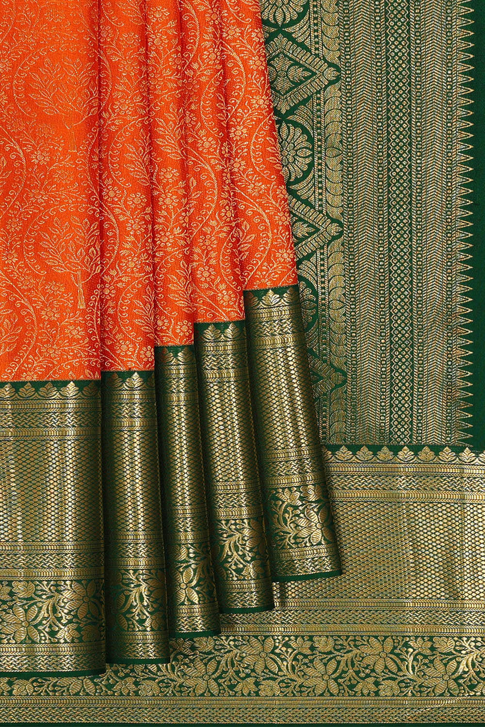 Kanchipattu Orange Brocade Saree – Kalanjali