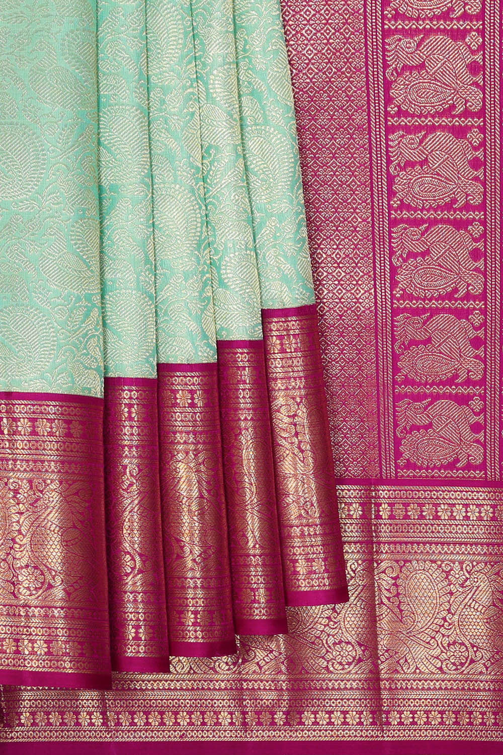 Kanchipattu Sea Blue Brocade Saree – Kalanjali